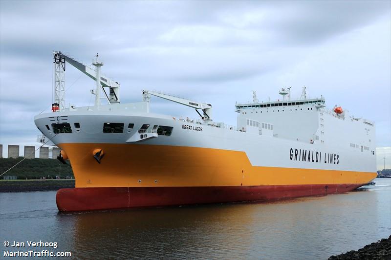 Grimaldi’s largest container-RORO ship 'MV Great Lagos' berths